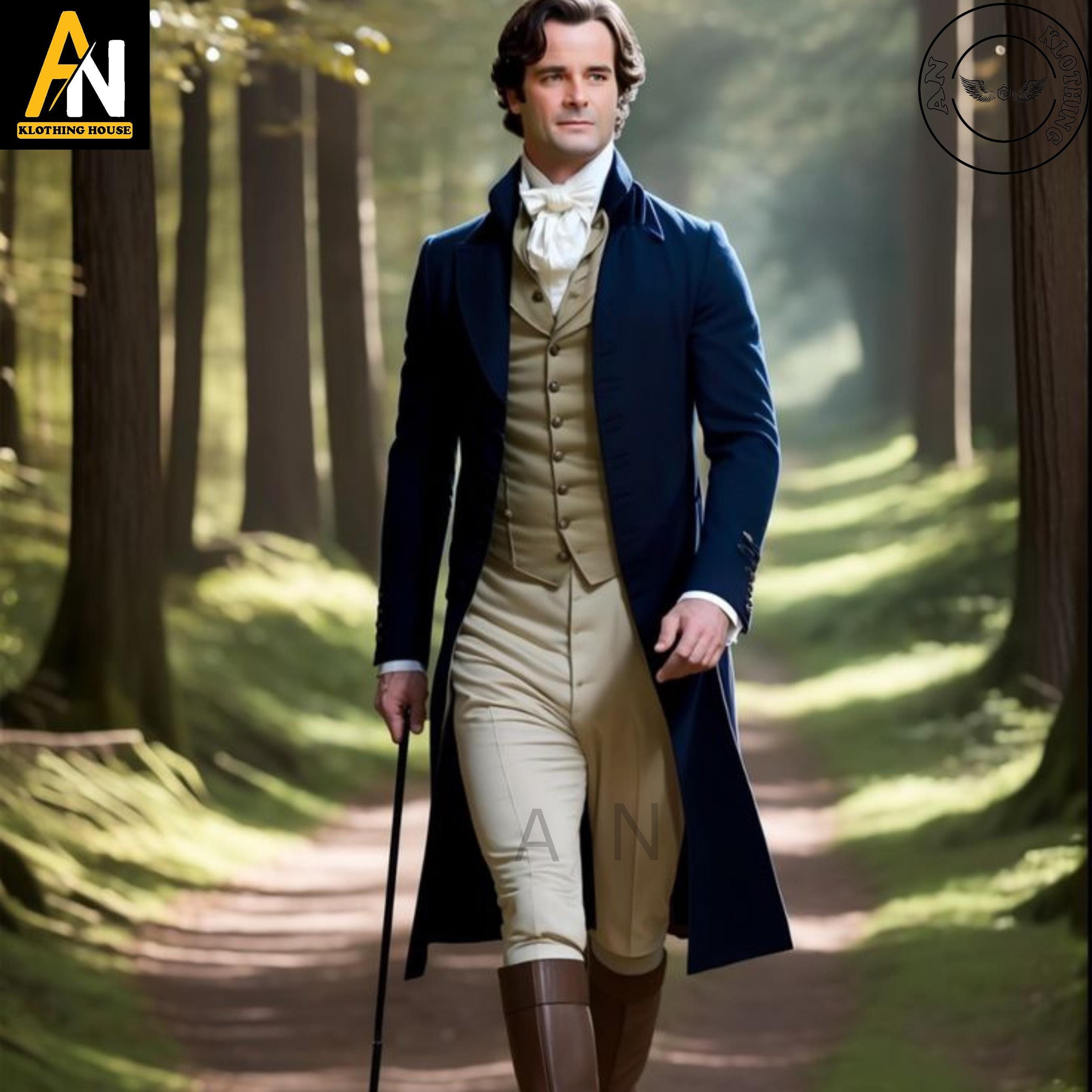 Exquisitely Handmade Mr. Darcy-inspired Men's Dark Blue Regency Tailcoat Authentic 1800s Style ...