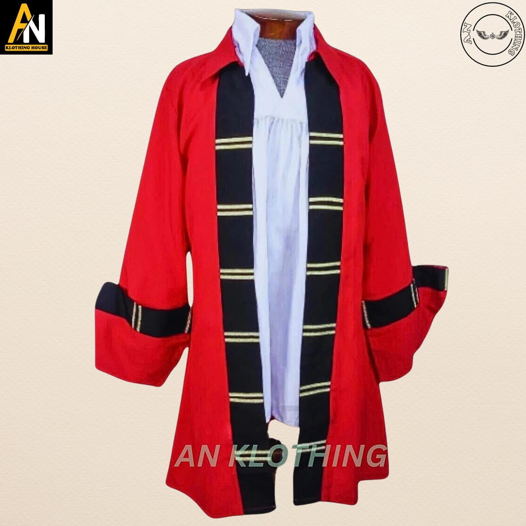 Blackbeard New Pirate Costume Men's Red Captain Black Lapel Wool Coat ...