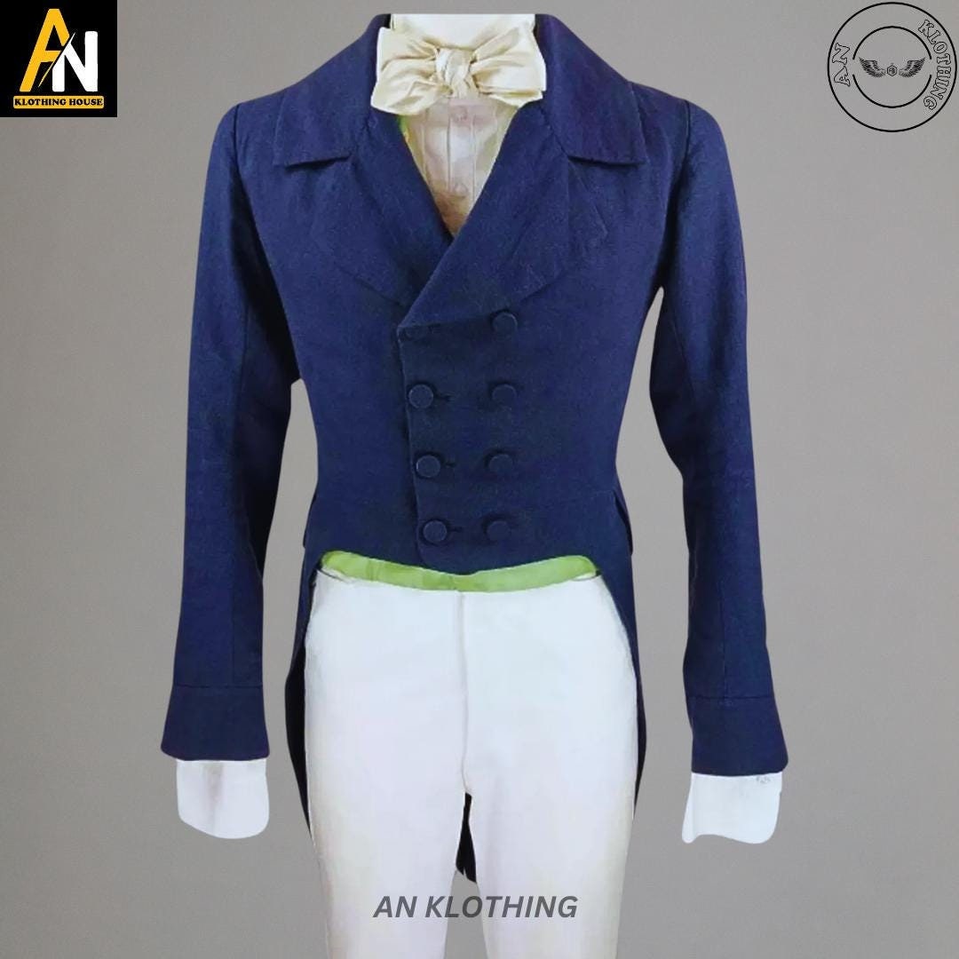 New Men's Navy Blue Tailcoat Jacket Men's Blue Wool Colin Bridgerton ...