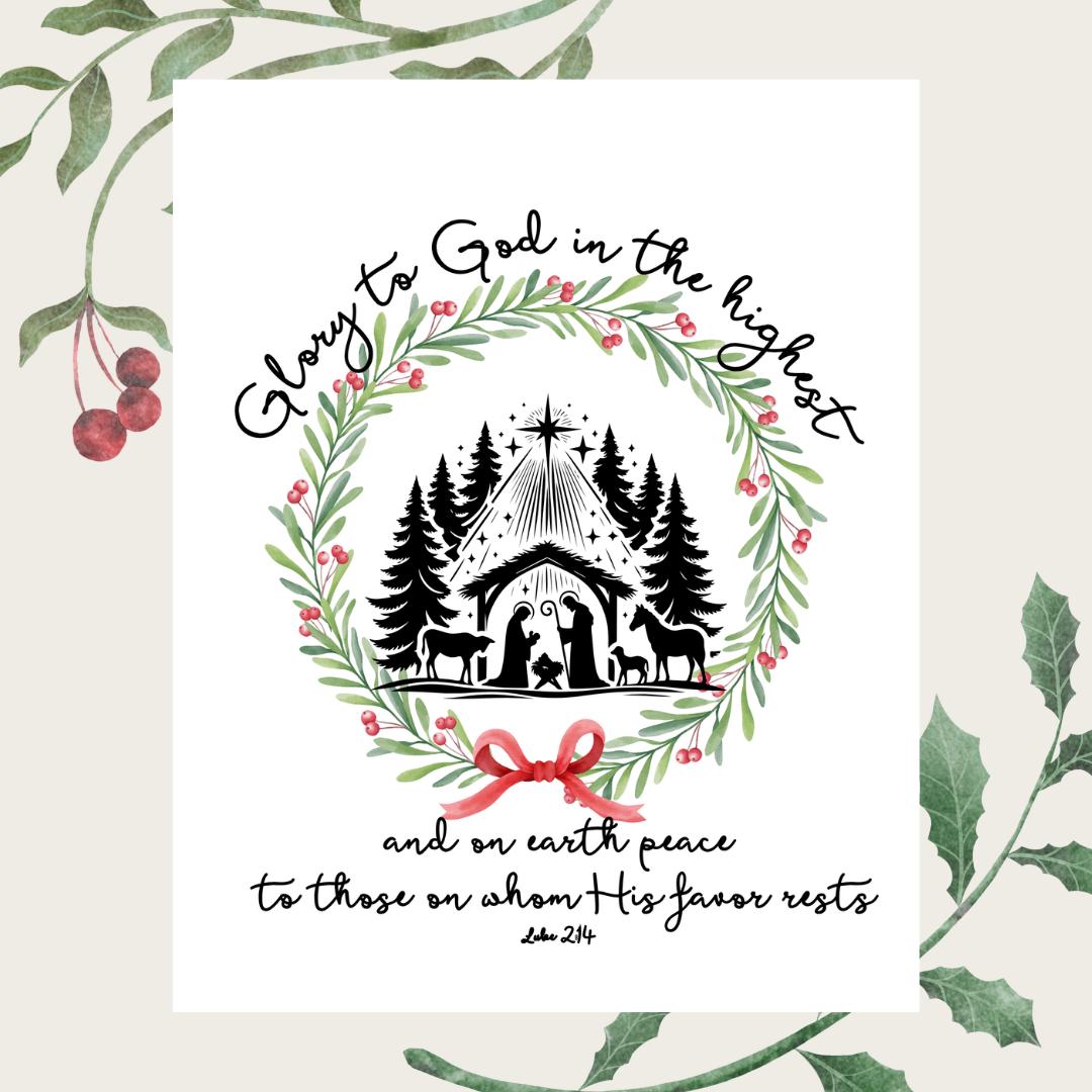 Christmas Printable Glory to God in the Highest and on Earth Peace to ...
