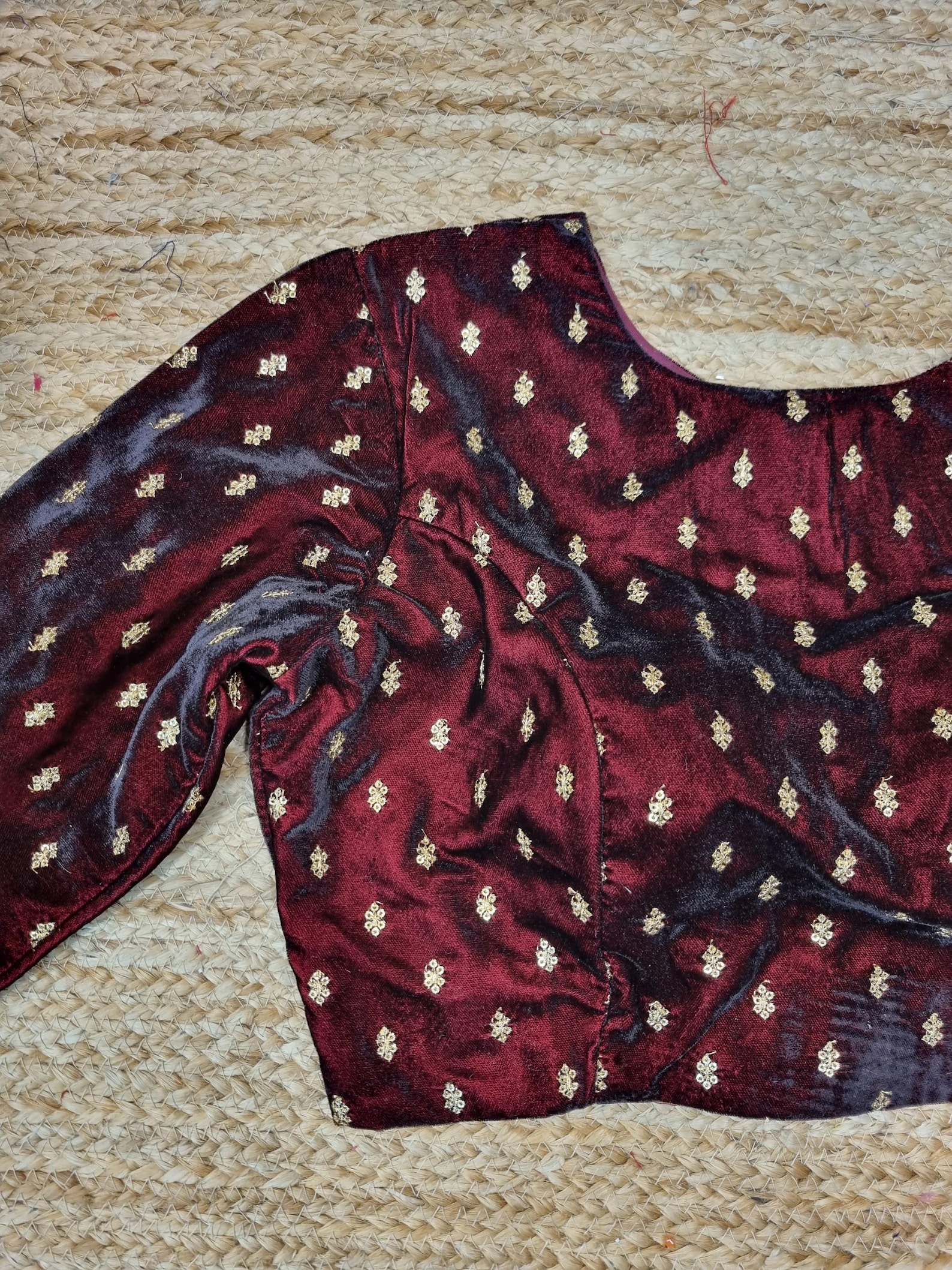 Maroon Velvet Saree Blouse Long Sleeves | Readymade High Neck Modest ...