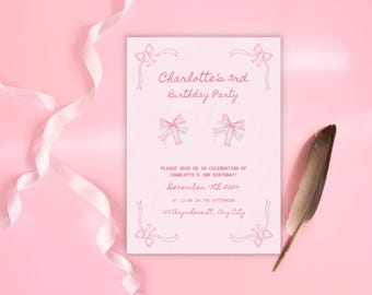 Pink Bow Birthday Invitation - Etsy