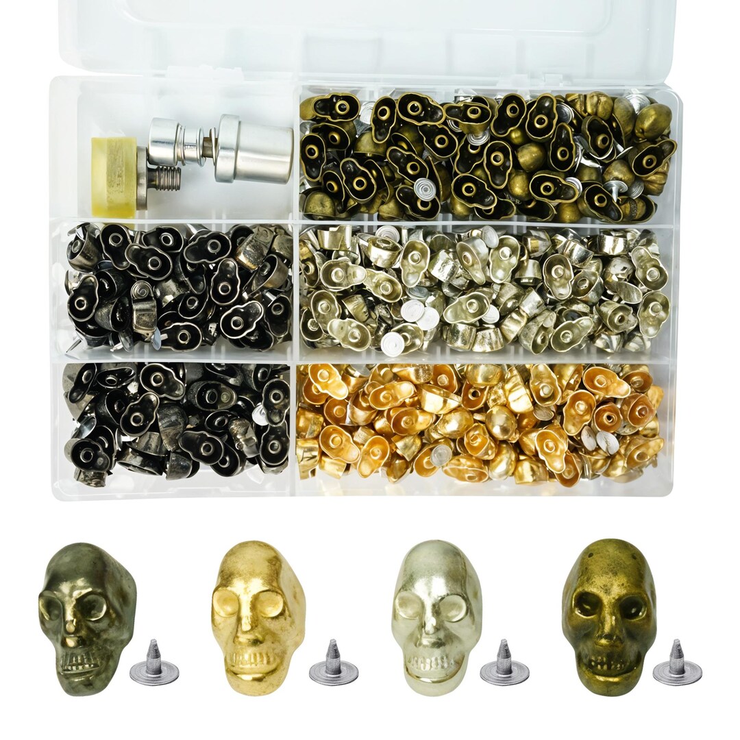 400pcs Skull Studs, Fixing Dies & Storage Kit, Green Machine Compatible ...