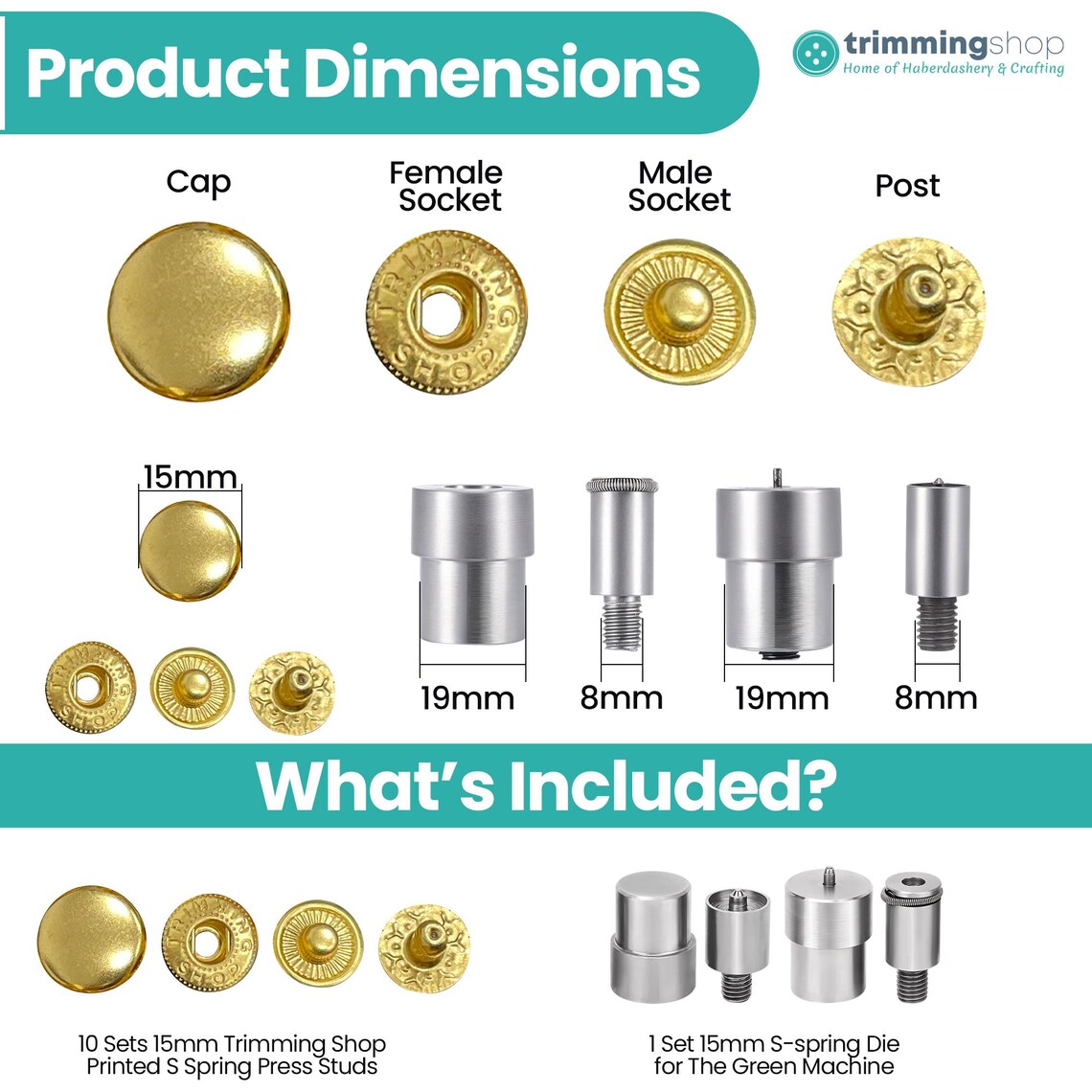 15mm S-spring Press Studs, Green Machine Compatible Die Set, 10 Sets - Etsy