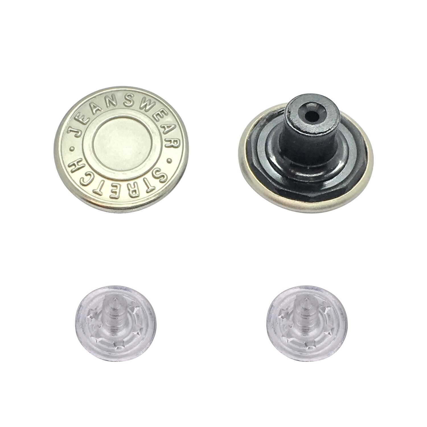 17mm Silver Brass Replacement Jeans Button Fastener With Back Pin Hand ...