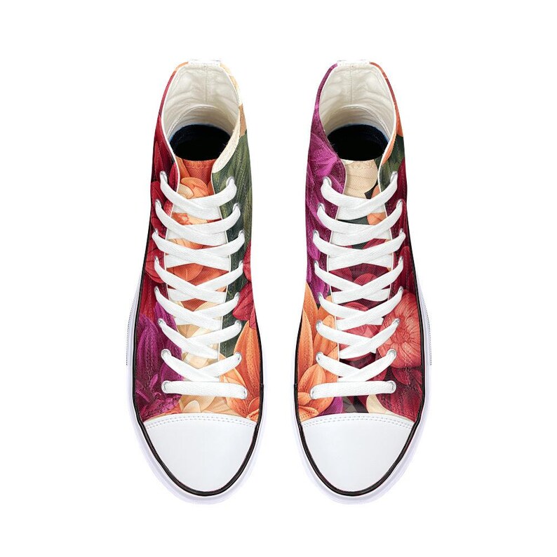 High Top Trendy Sneakers, Floral Pattern Canvas Shoes, Fashionable ...