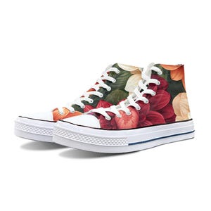 High Top Trendy Sneakers, Floral Pattern Canvas Shoes, Fashionable ...