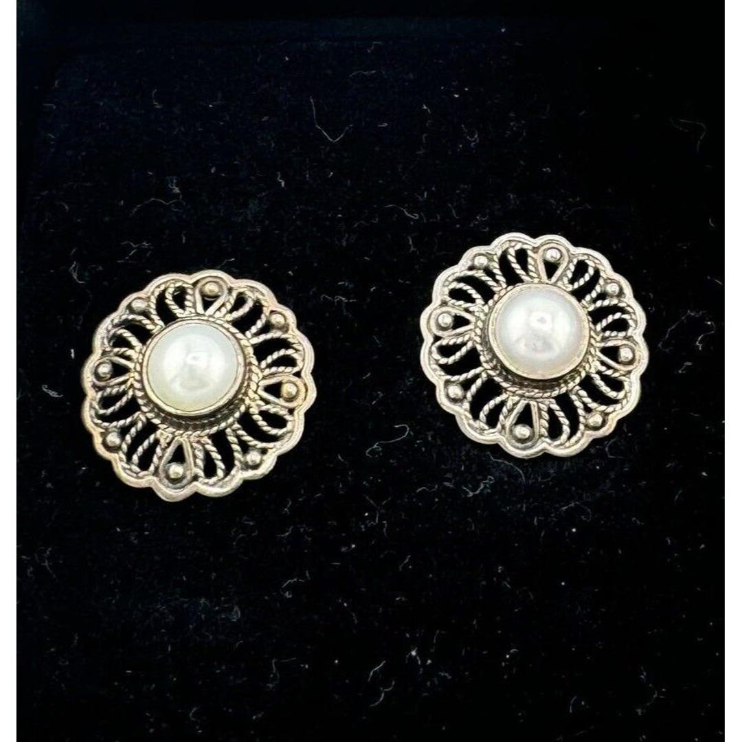 Nicky Butler Sterling Silver 925 Pearl Filigree Button Stud Earrings ...