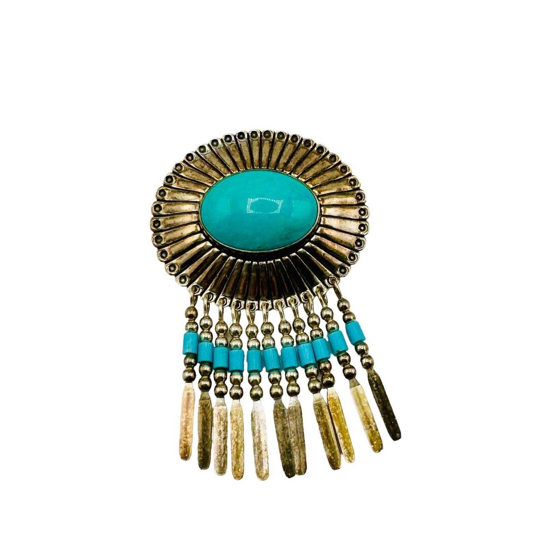 Vintage Sterling Silver QT Quoc Turquoise Brooch Pendant Southwestern ...