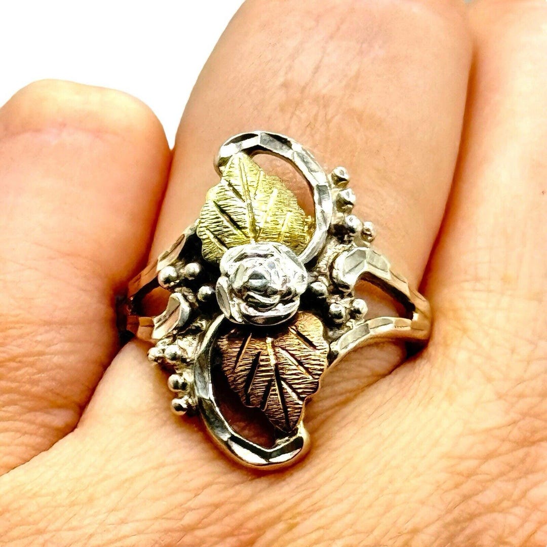 Black Hills Gold Sterling Silver Rose Ring Size 8 Stunning Designer - Etsy