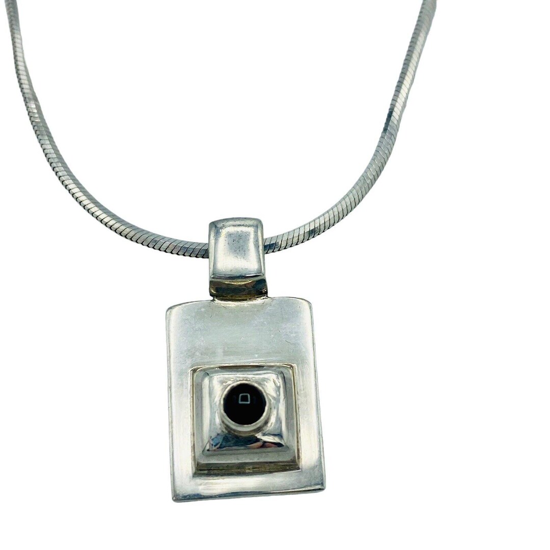 SILPADA 925 Sterling Silver Onyx Square Pendant S6038 Snake Chain 18 ...