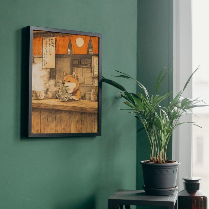 Shiba Inu Ramen Illustration - Hand-drawn Style Vintage Showa Era Art ...