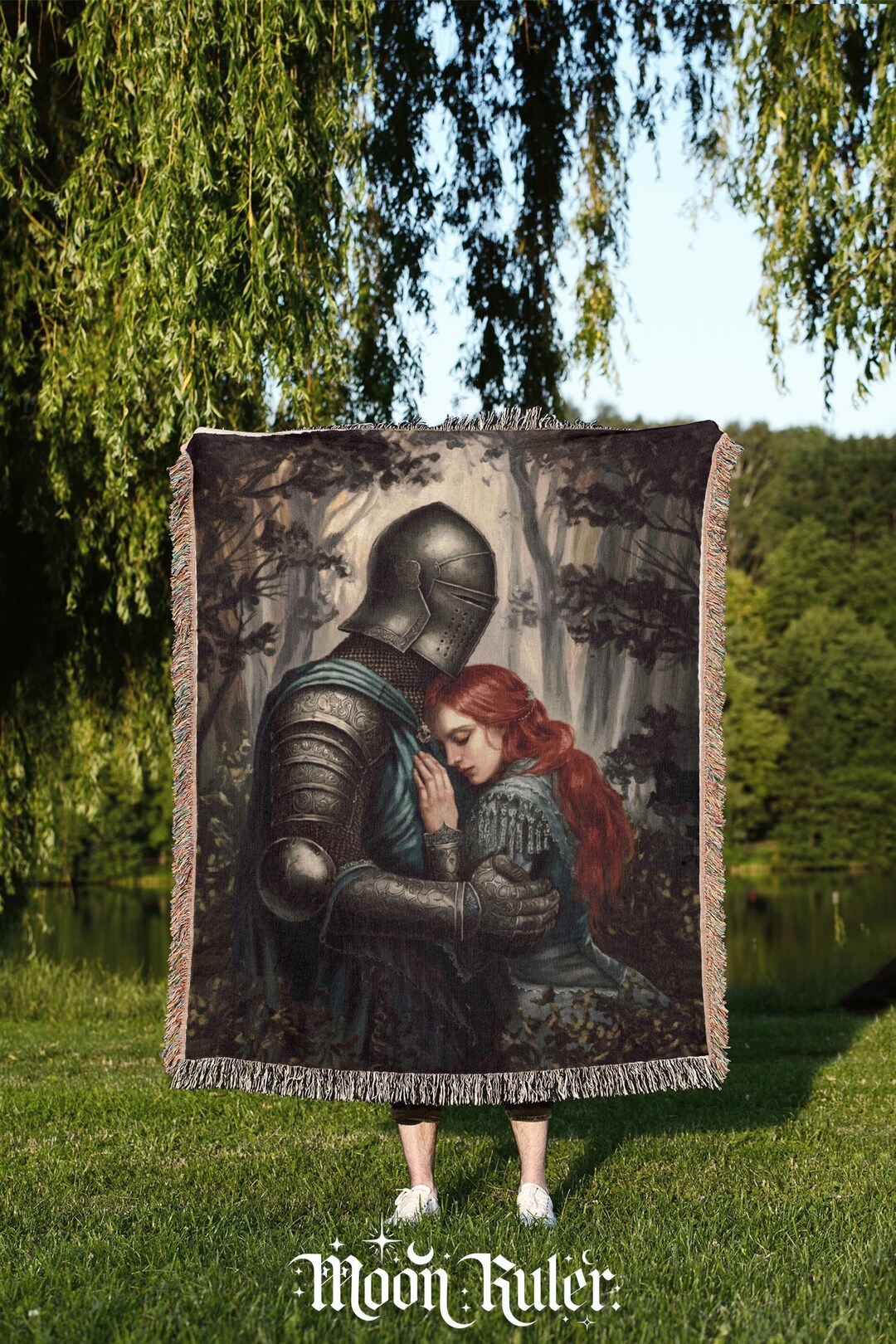 Romantic Medieval Throw Blanket Knight and Maiden in Forest Fantasy ...