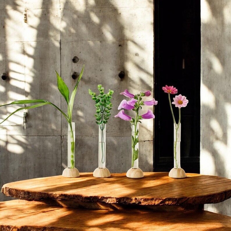 Hydroponic Vase With Bamboo Base Modern Transparent Tabletop Flower Pot ...