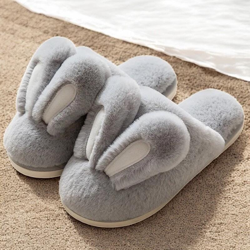 Cute Bunny Slippers | Soft Plush Rabbit Ear House Shoes | Warm Winter ...