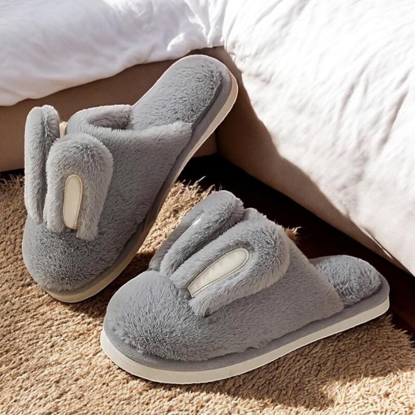 Cute Bunny Slippers | Soft Plush Rabbit Ear House Shoes | Warm Winter ...