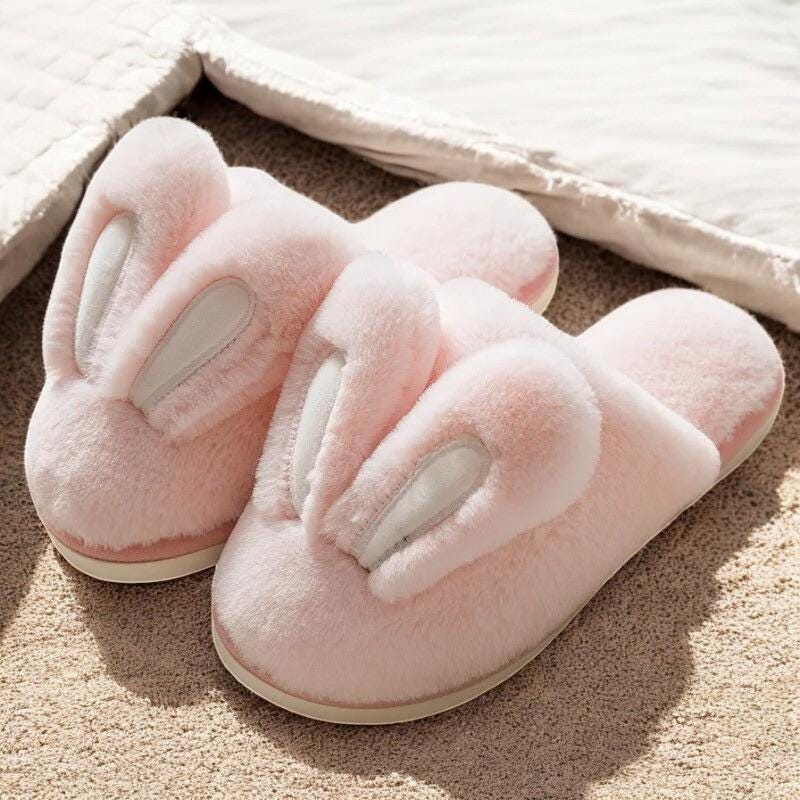 Cute Bunny Slippers | Soft Plush Rabbit Ear House Shoes | Warm Winter ...
