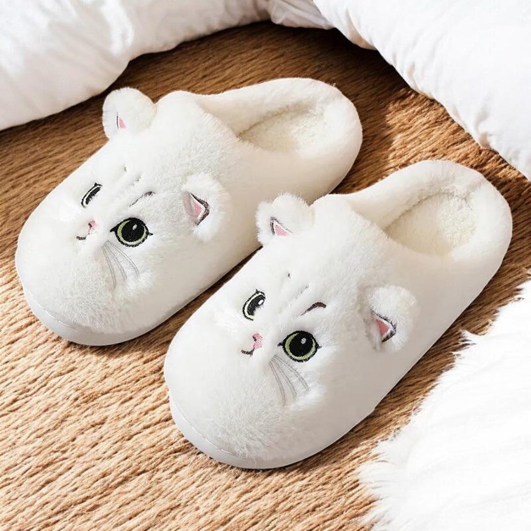 Fluffy Cat Slippers for Men & Women | Cozy Winter Platform Shoes ...