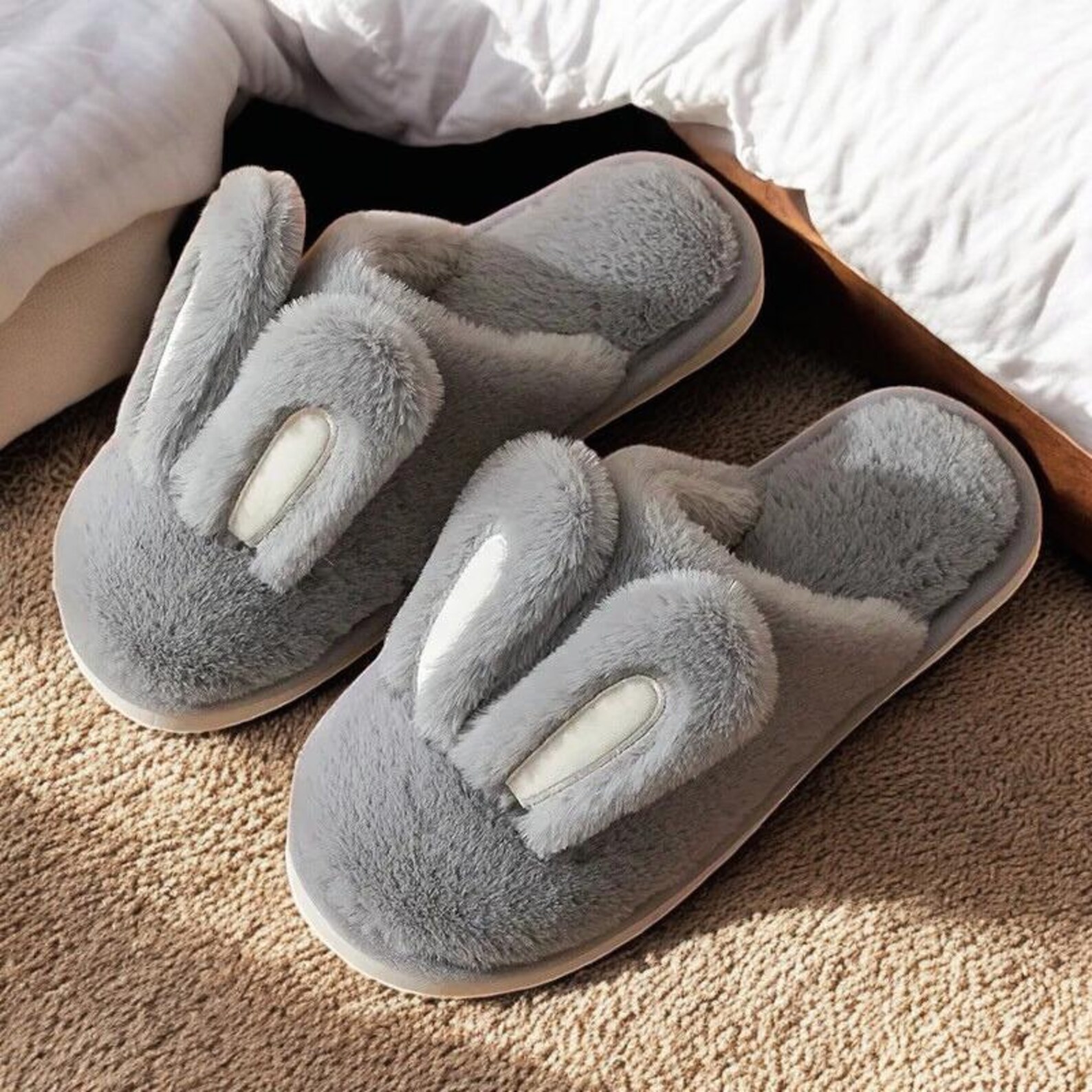 Cute Bunny Slippers | Soft Plush Rabbit Ear House Shoes | Warm Winter ...