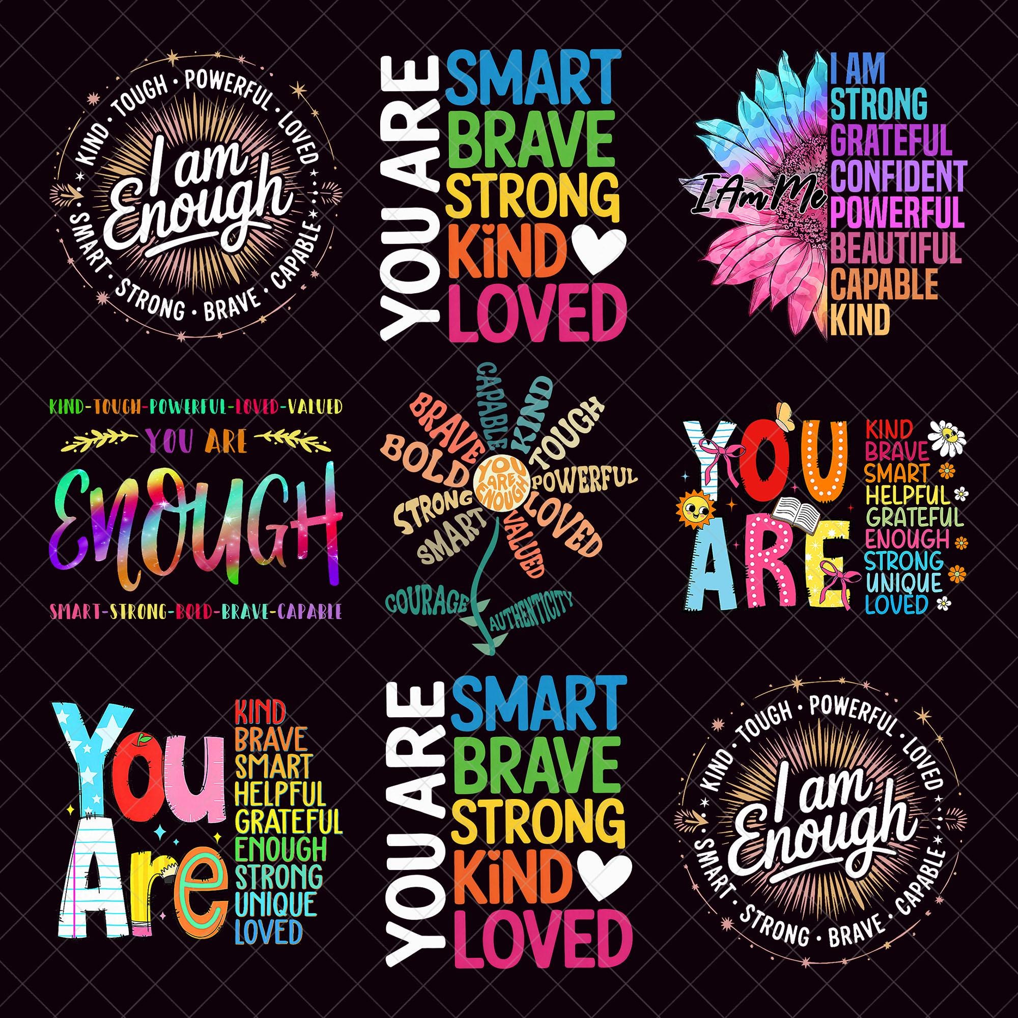 I Am Enough PNG, You Are Smart Brave Strong Kind Loved PNG, Self Love ...