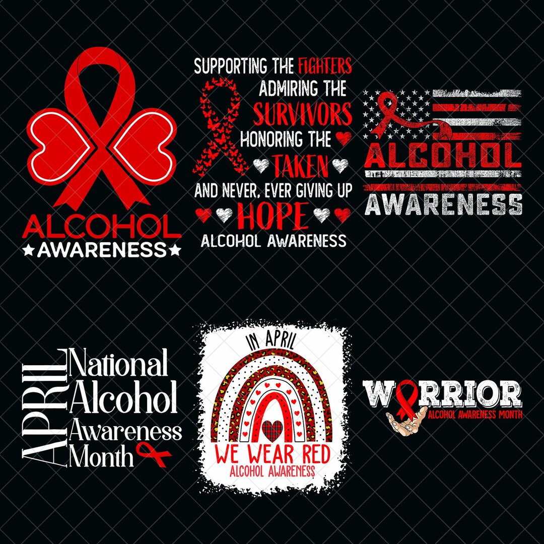 Alcohol Awareness Month PNG Bundle, We Wear Red in April Ribbon Designs ...