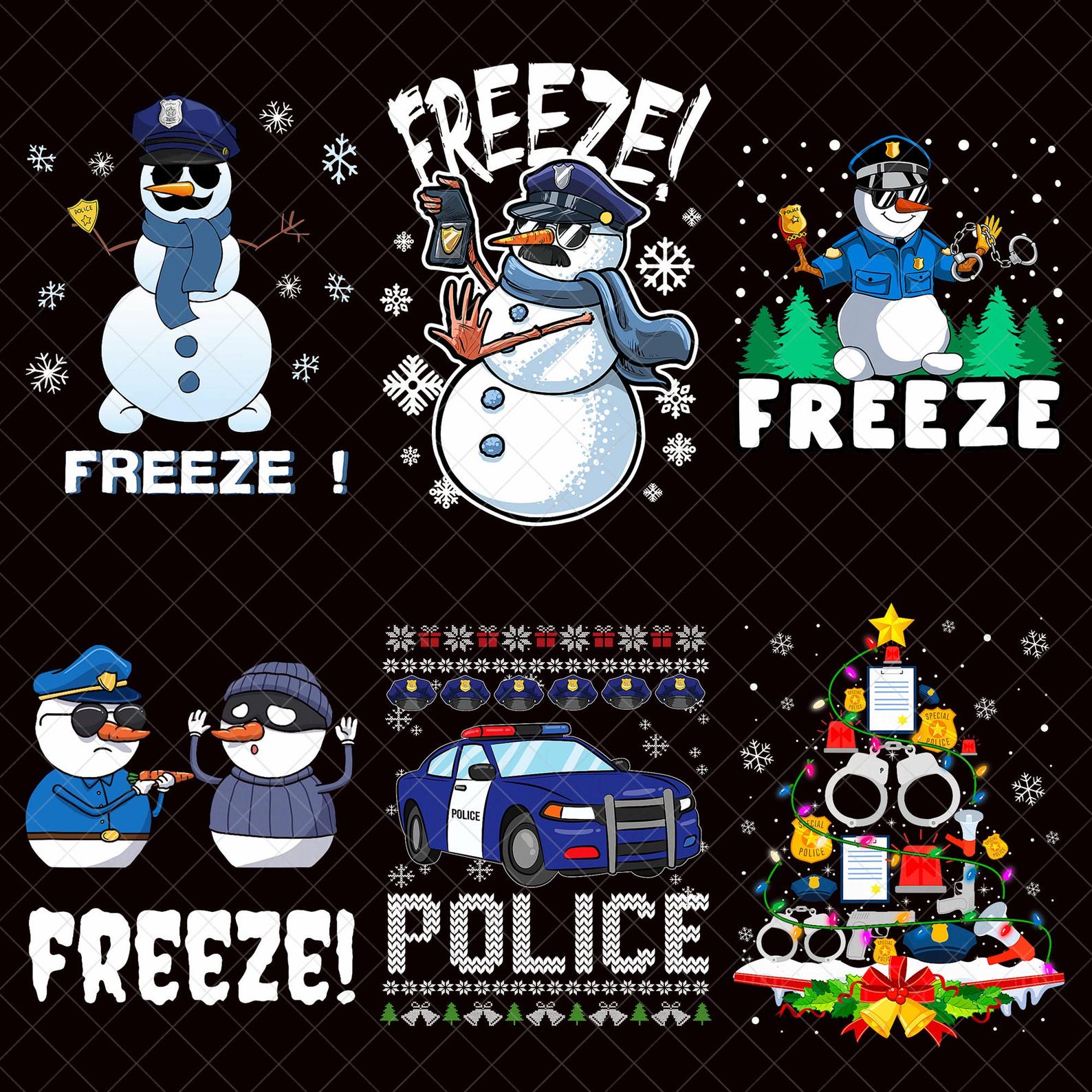 Police Snowman Christmas PNG Bundle, Funny Freeze Police Holiday ...