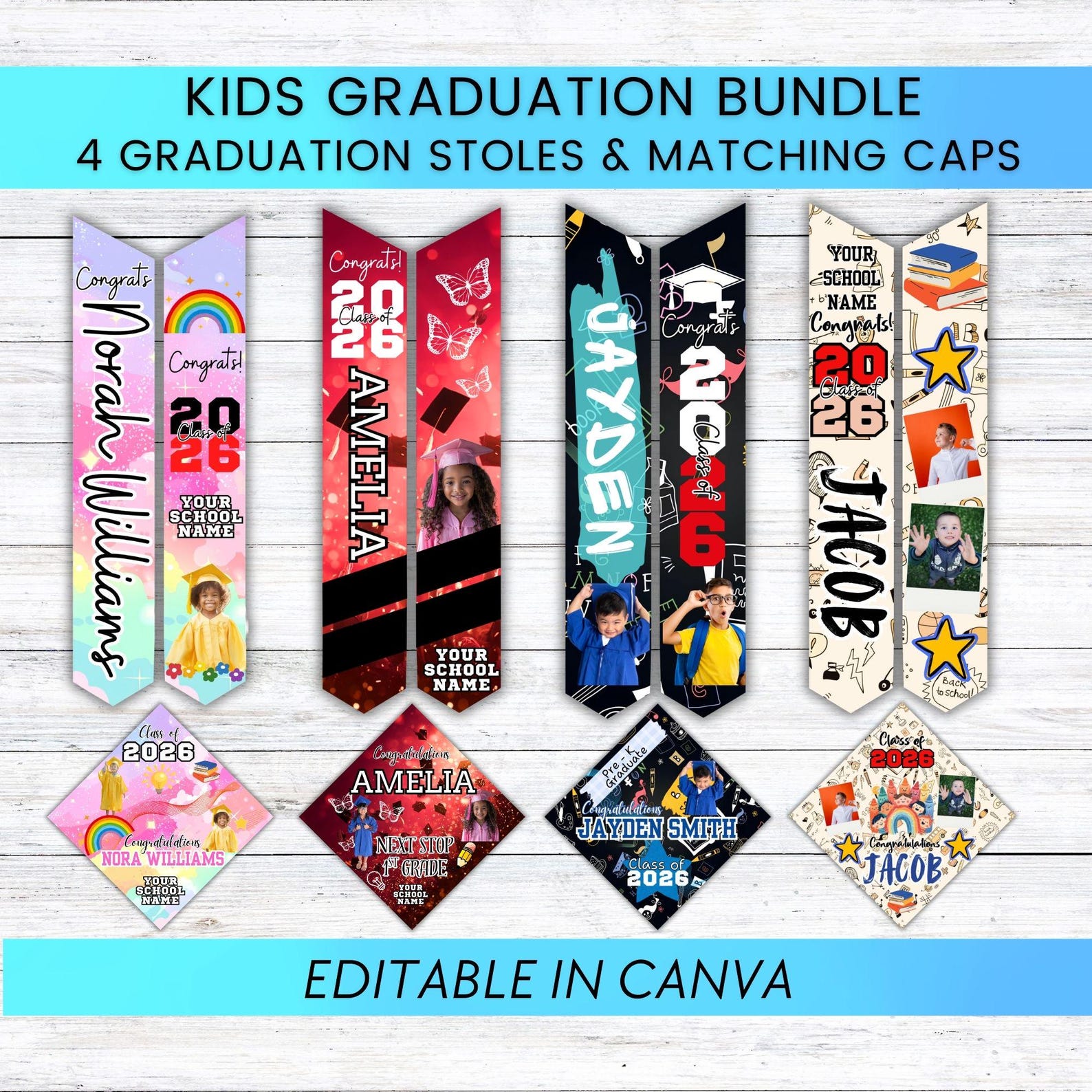 Kids Graduation Stole & Cap Template Kids Graduation Stole Children ...