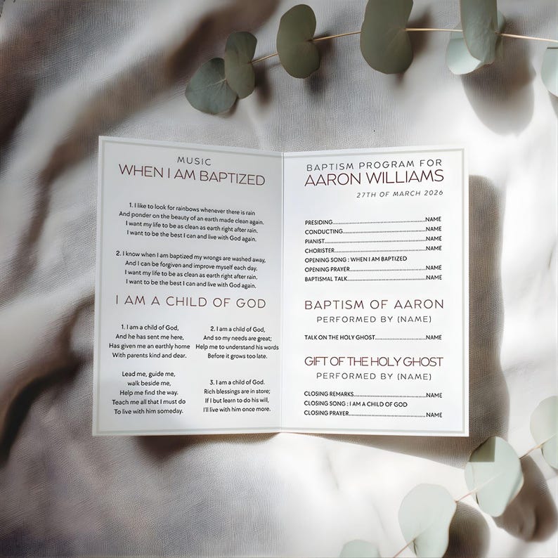 LDS Baptism Program Template, Foldable Baptism Program Canva Editable ...