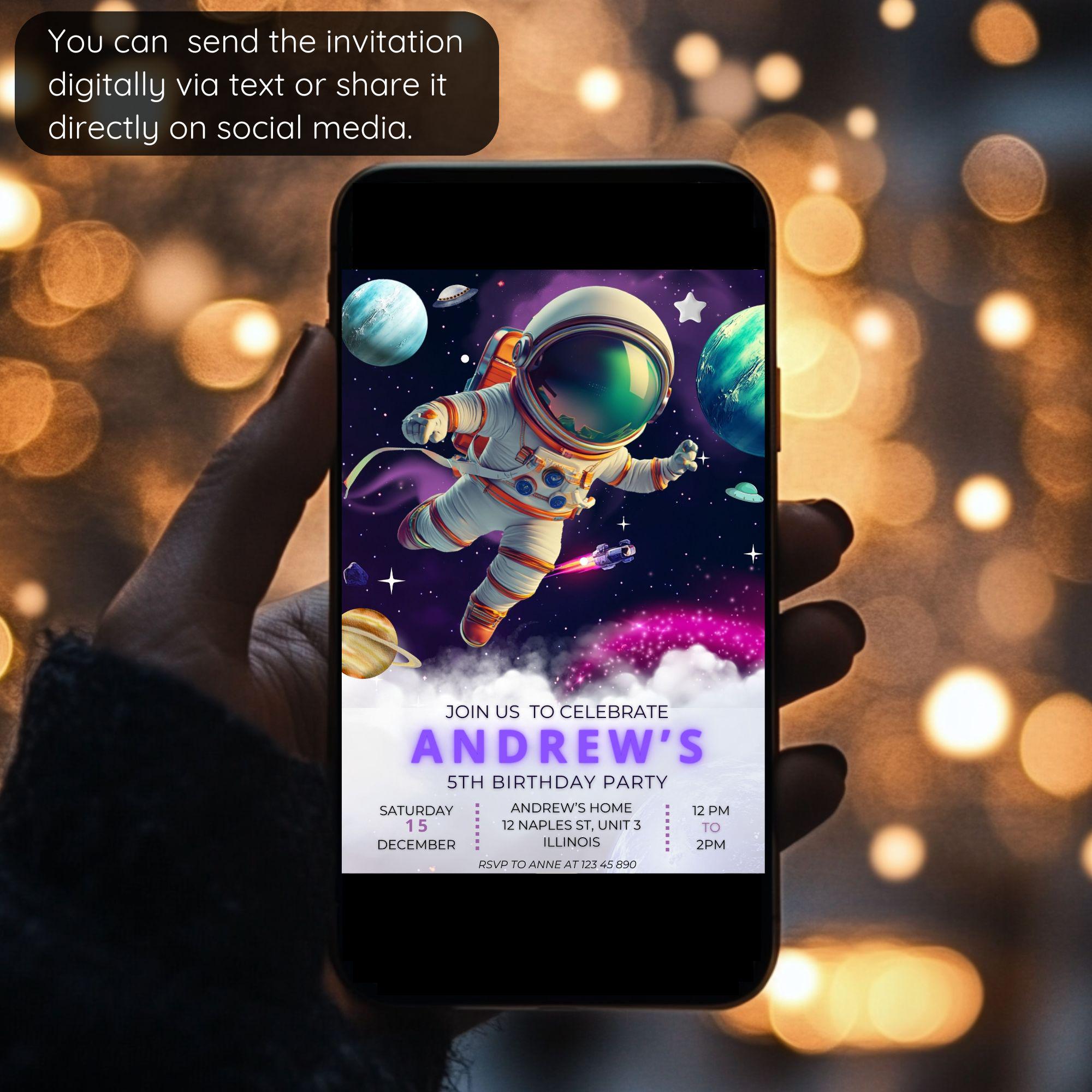 Outer Space Birthday Invitation Astronaut Galactic Adventure Invite ...