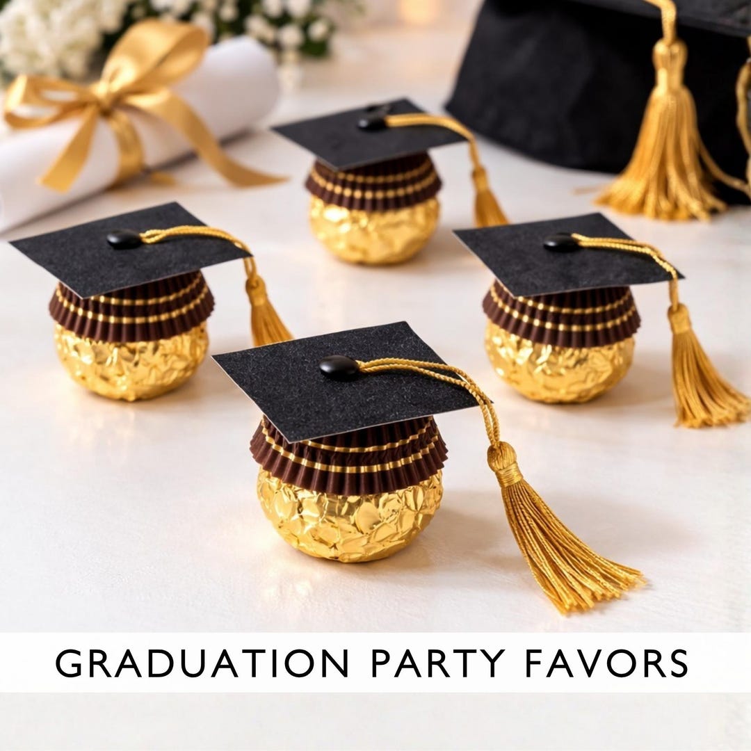 Graduation Chocolate Cap Toppers Gold Wrapped Candy Graduation Favors ...