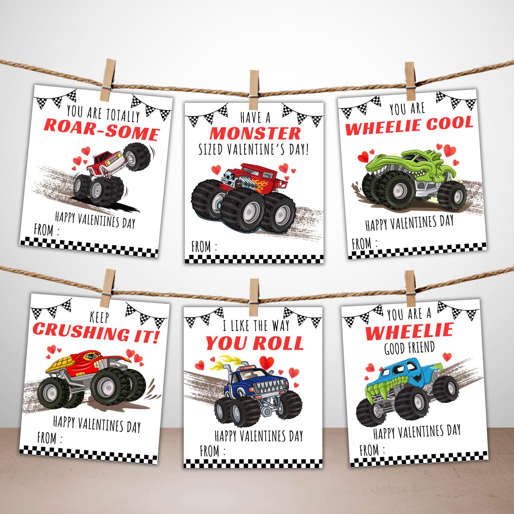 Monster Truck Valentine’s Day Cards for Kids, Funny Classroom ...