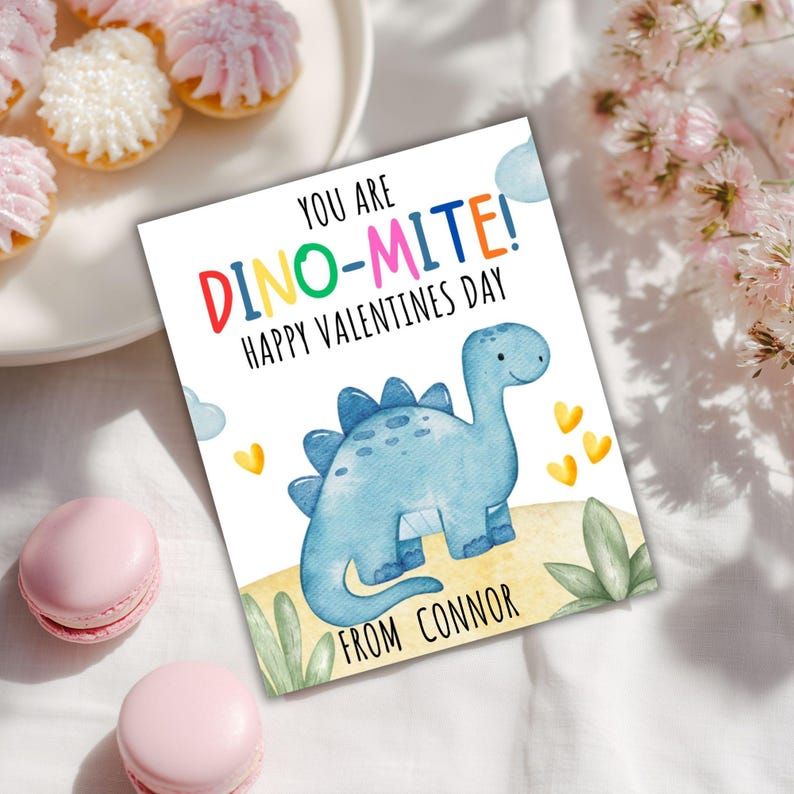 Dinosaur Valentine Cards for Kids Editable Canva Classroom Valentine ...