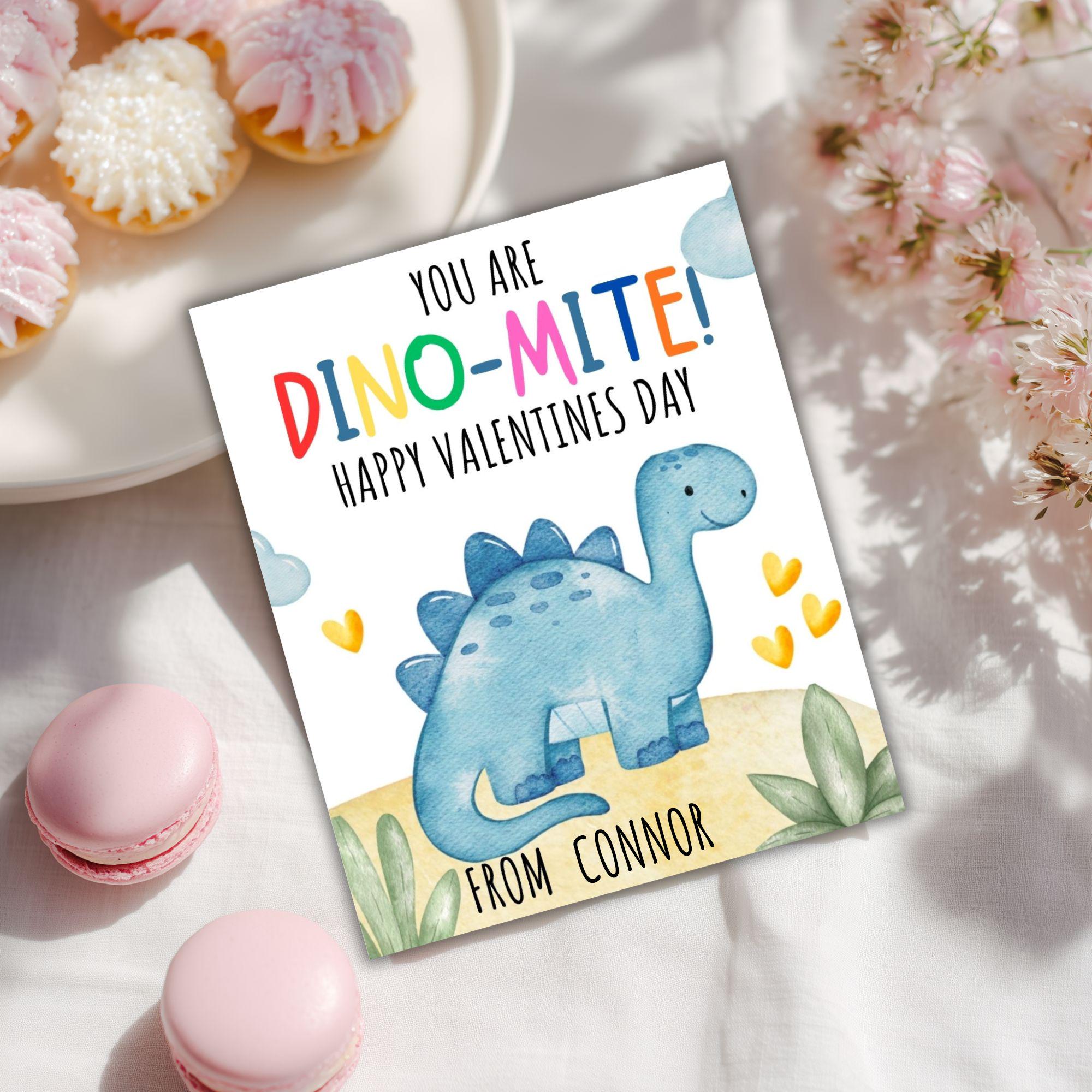 Dinosaur Valentine Cards for Kids Editable Canva Classroom Valentine ...