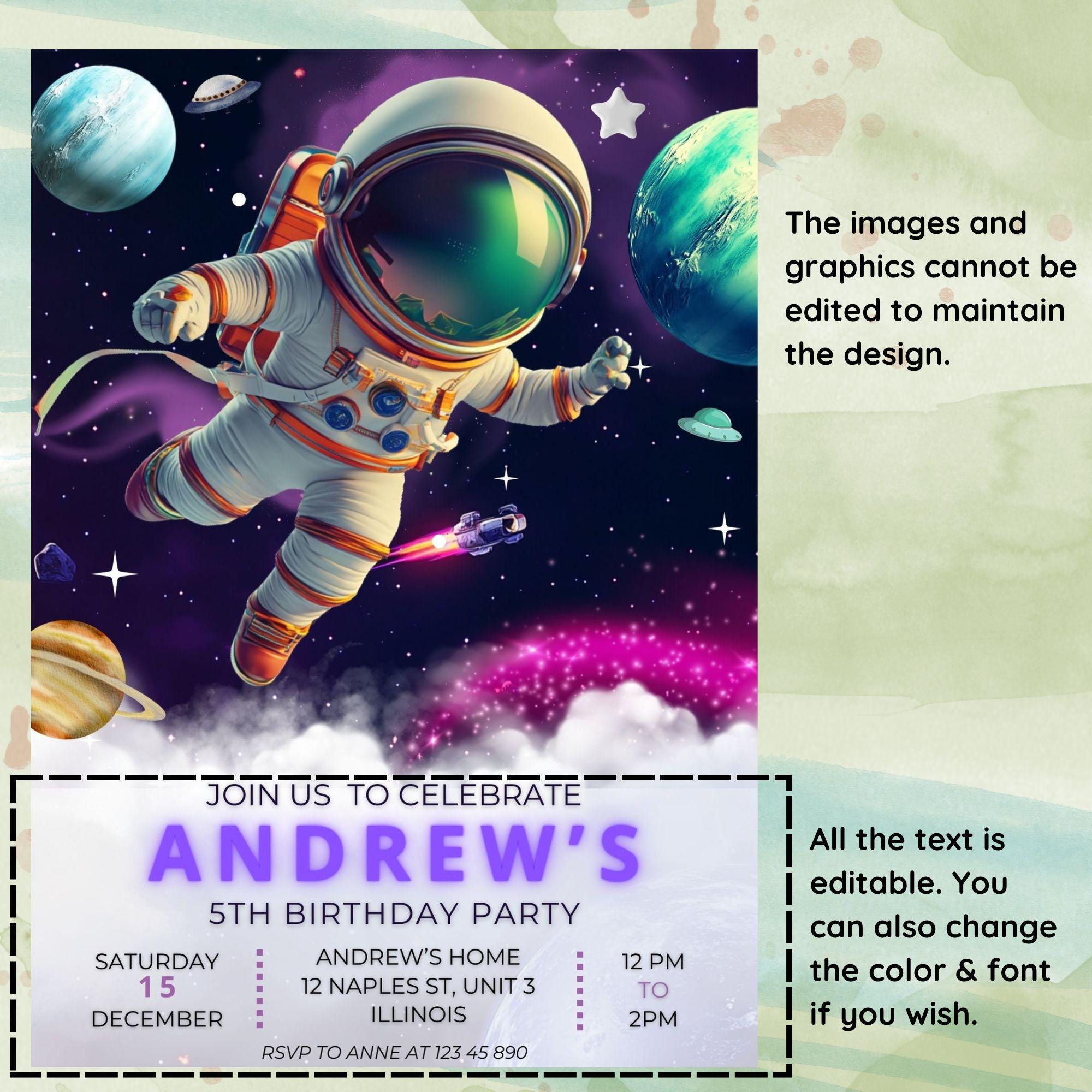 Outer Space Birthday Invitation Astronaut Galactic Adventure Invite ...