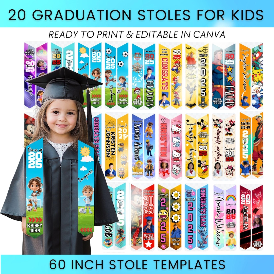 Editable Kids Graduation Stole Templates Children Graduation Stoles ...