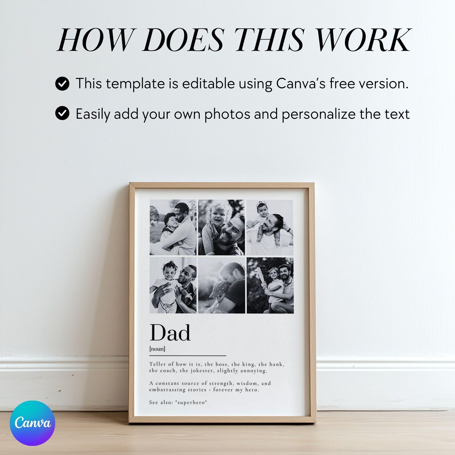 Dad Definition Poster Dad Gift Dad Definition Template Dad Photo ...