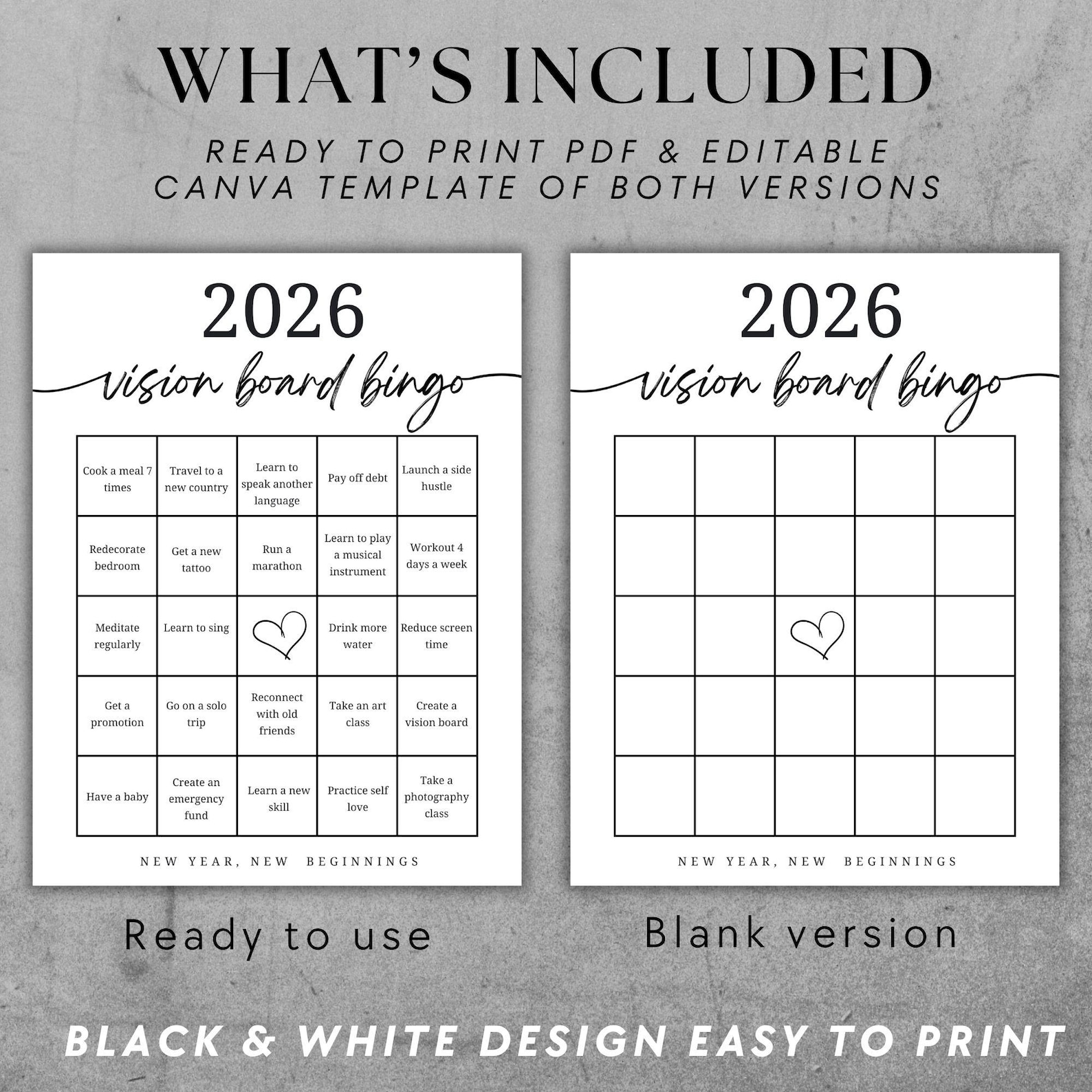 2026 Bingo Template 2026 Bingo Card 2026 Vision Board Bingo Vision Board Party Game PRINTABLE ...