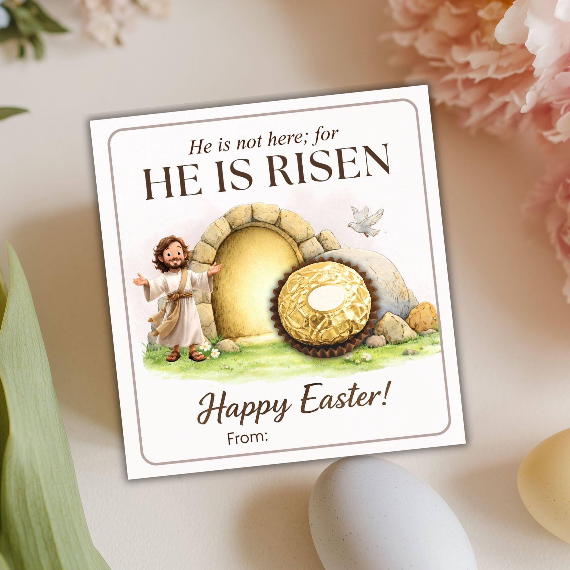 Easter Bible Verse Gift Tag Printable He is Risen Christian Tag Easter ...