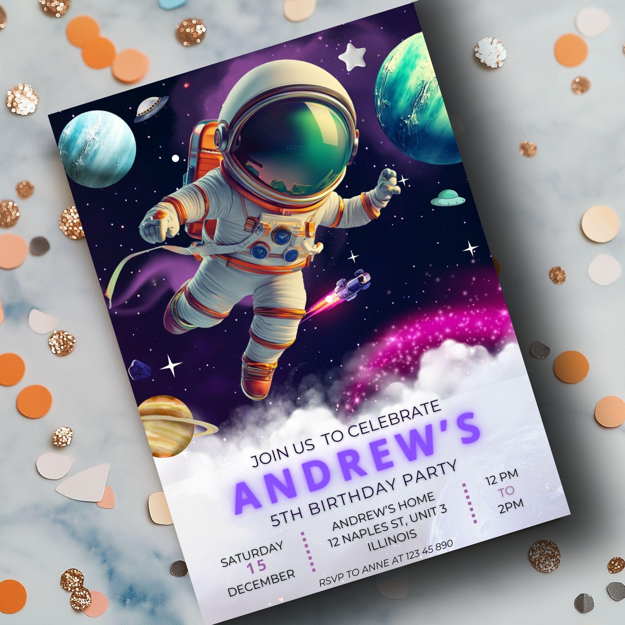 Outer Space Birthday Invitation Astronaut Galactic Adventure Invite ...