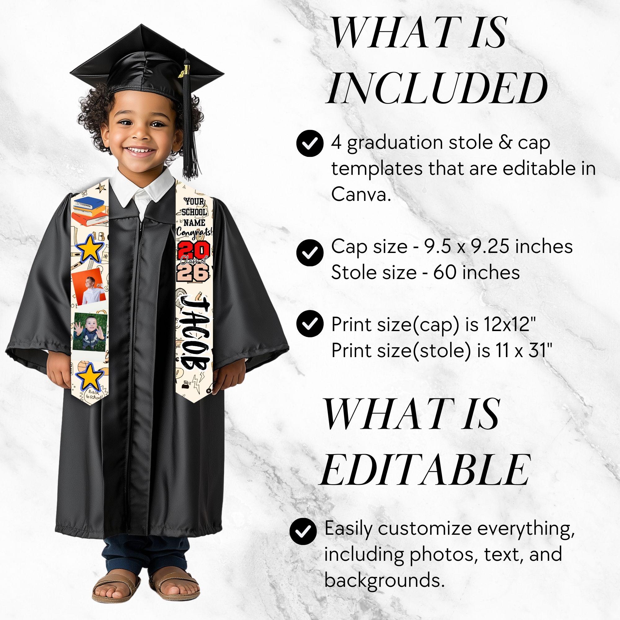 Kids Graduation Stole & Cap Template Kids Graduation Stole Children ...