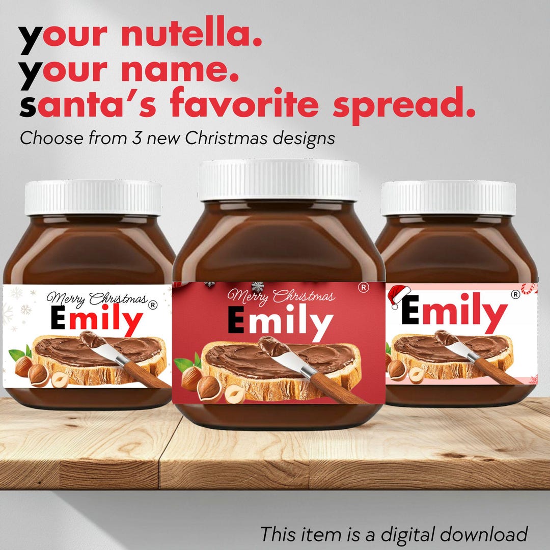 Personalized Christmas Nutella Spread Label Custom Name Label Printable ...