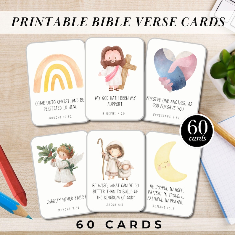 Bible Verse Cards for Kids Christian LDS Cards for Kids 60 Scripture ...