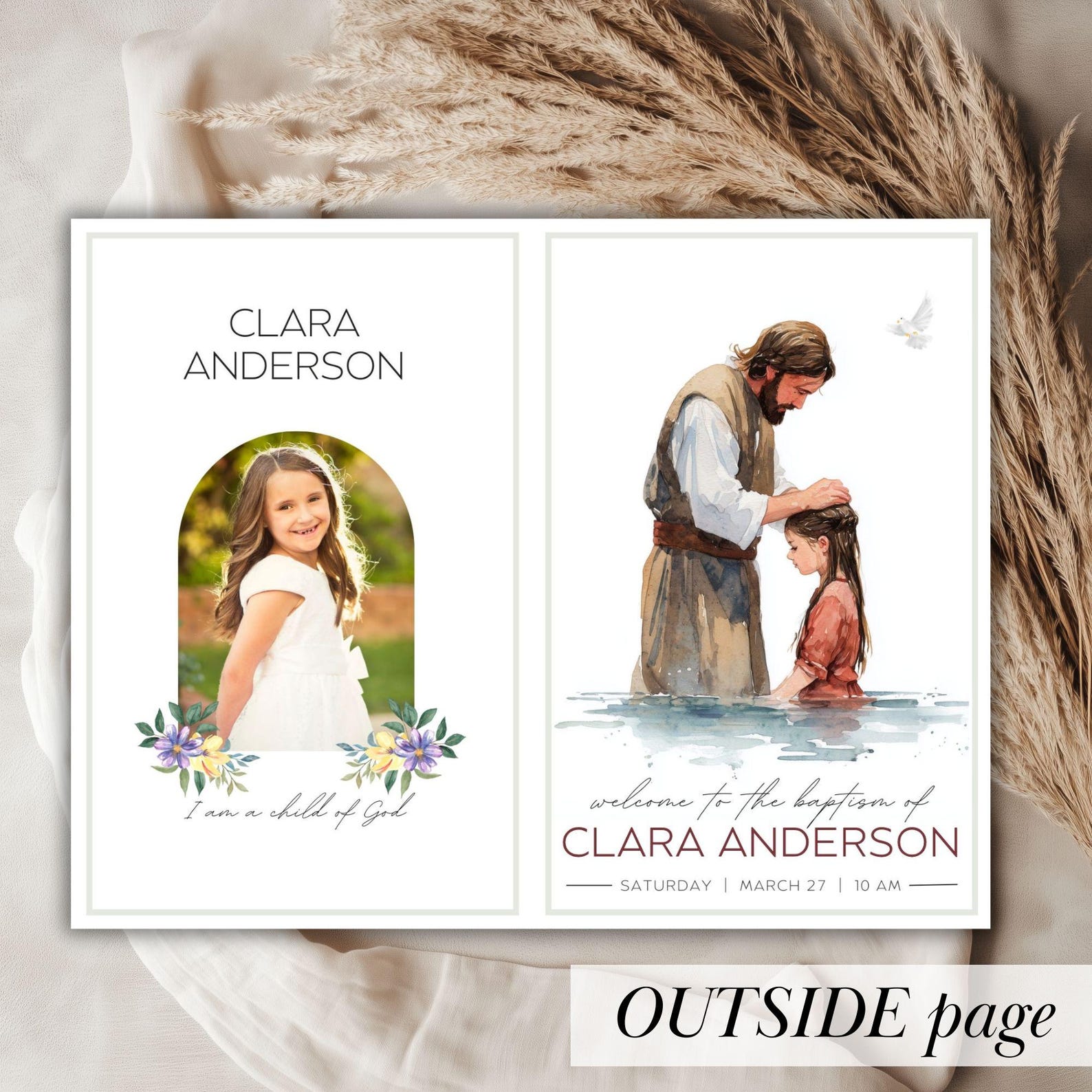 LDS Girl Baptism Program Template Watercolor Baptism Program With ...