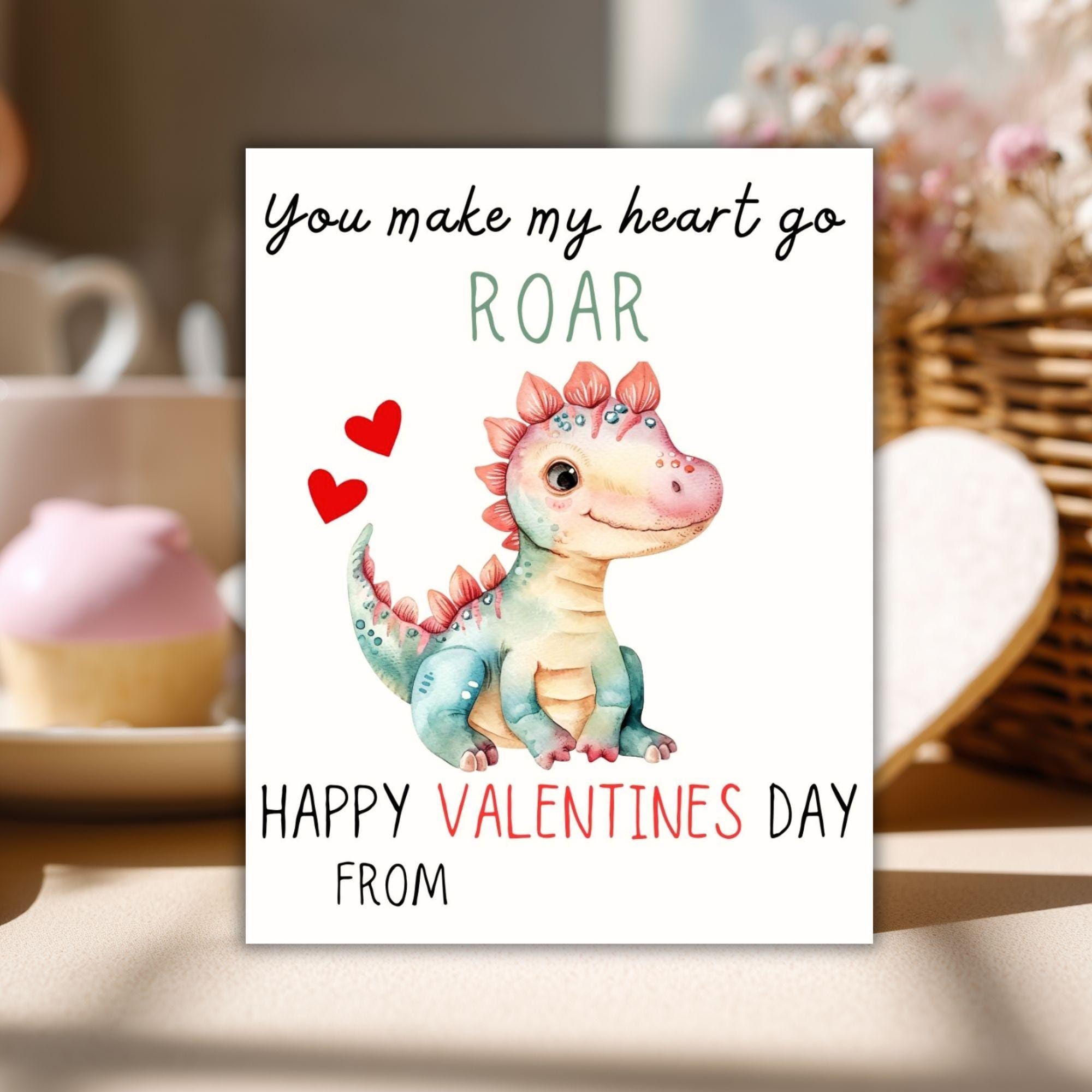 Dinosaur Valentine Cards for Kids Editable Canva Classroom Valentine ...