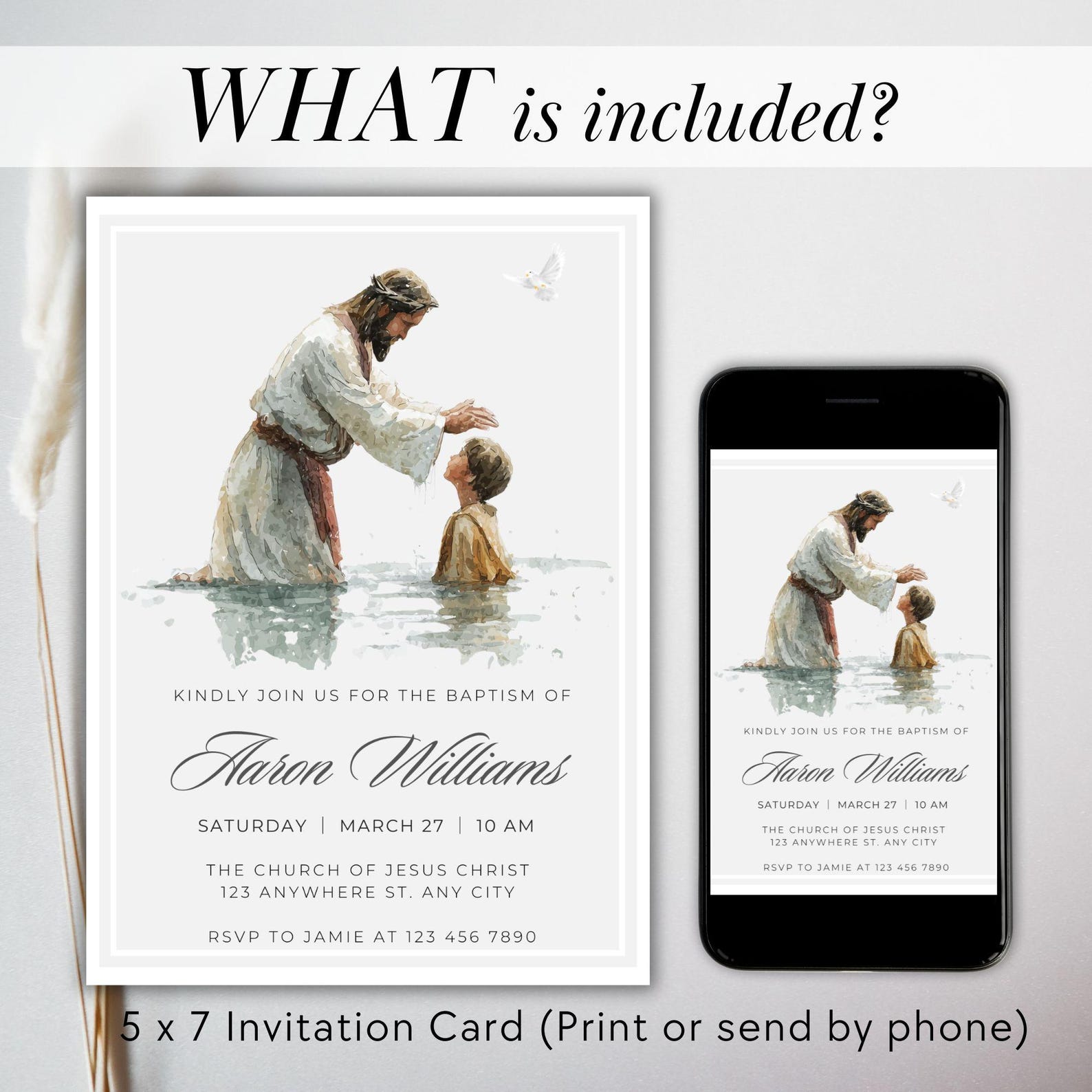 LDS Baptism Invitation Kids LDS Baptism Invitation Watercolor Baptism ...