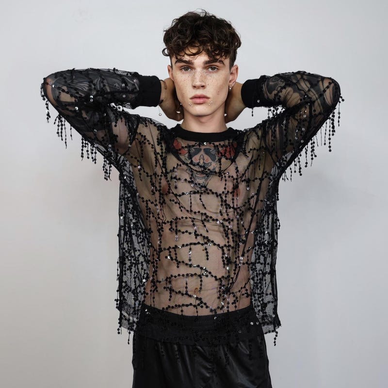 Sequin See Through Blouse - Etsy