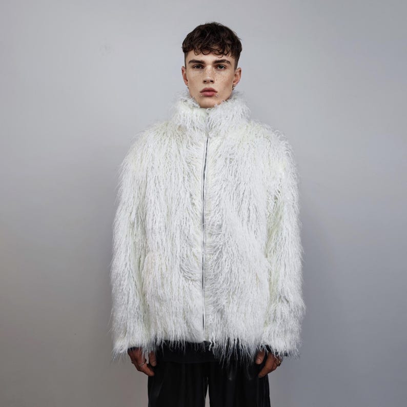 Shaggy Faux Fur Jacket Black Long Hair Fluffy Going Out Bomber Party ...