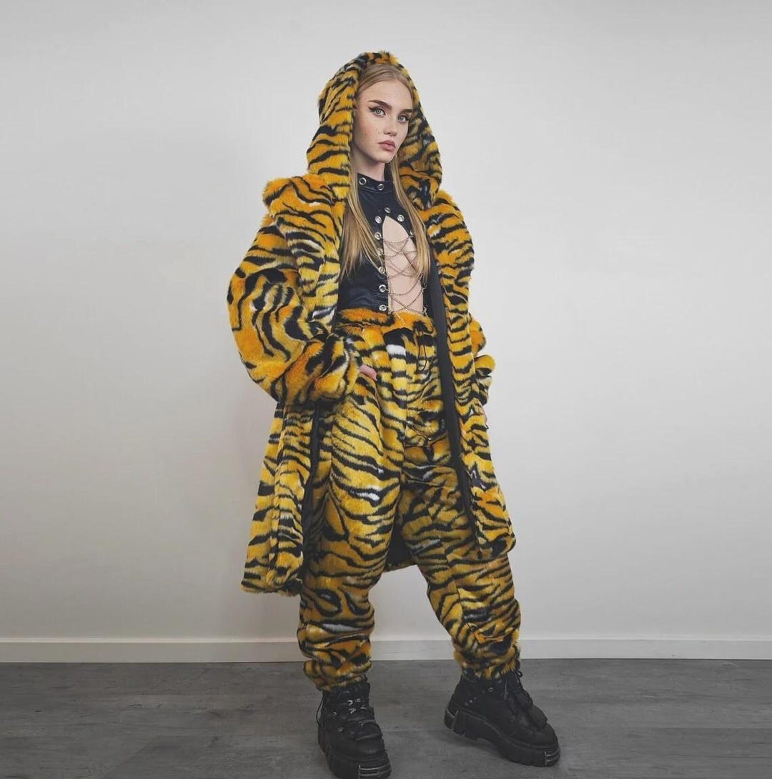 Bengal Tiger Joggers Faux Fur Pants Animal Pattern Trousers 00s Safari ...