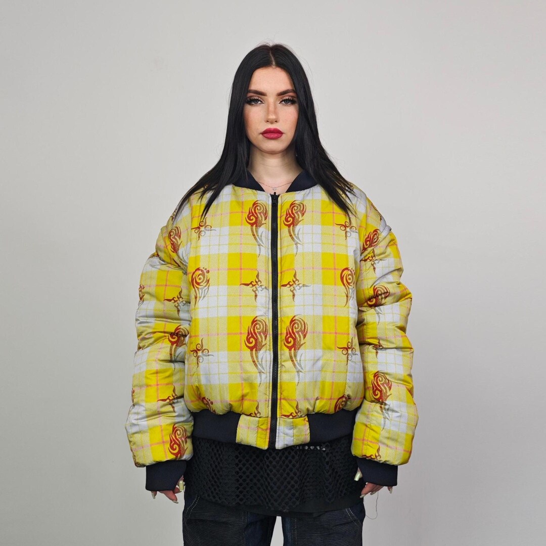 Tribal Bomber Yellow Tattoo Print Jacket Aztec Reversible College ...