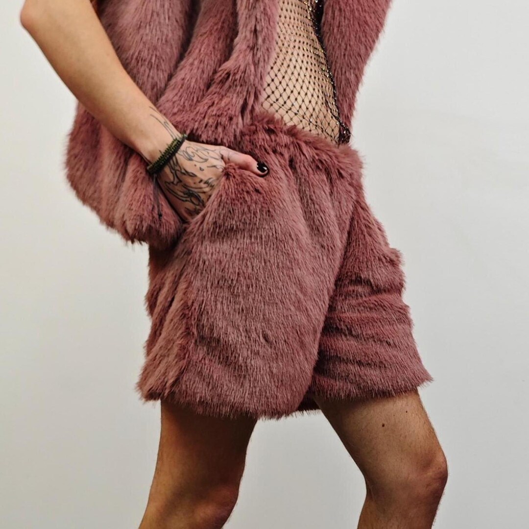 Brown Faux Fur Shorts Shaggy Cropped Pants Short Going Out Trousers ...
